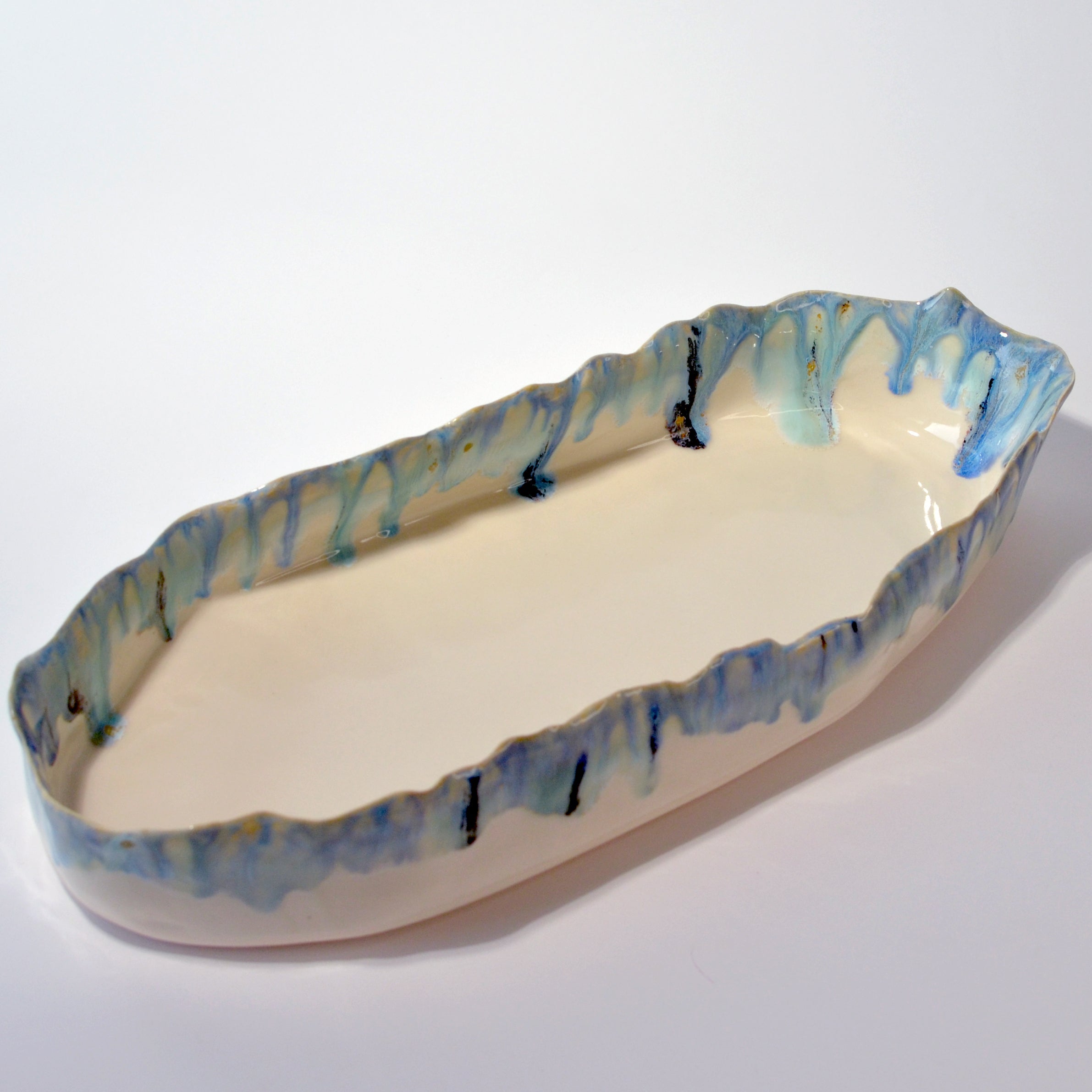 Serving elongated plate high rim - Blue / Green - L - (45*14cm H5cm ...